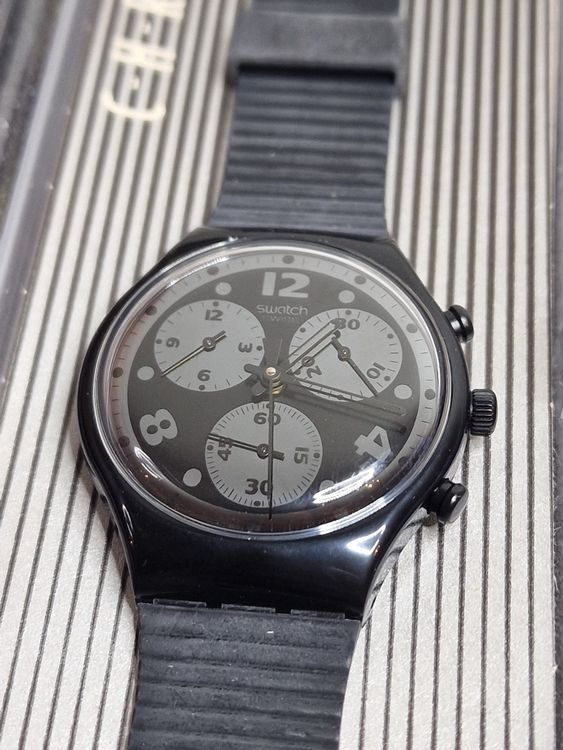 1993 Swiss Swatch Watch Chronograph Moon Shadow Black-SCB110 (Neu und ...