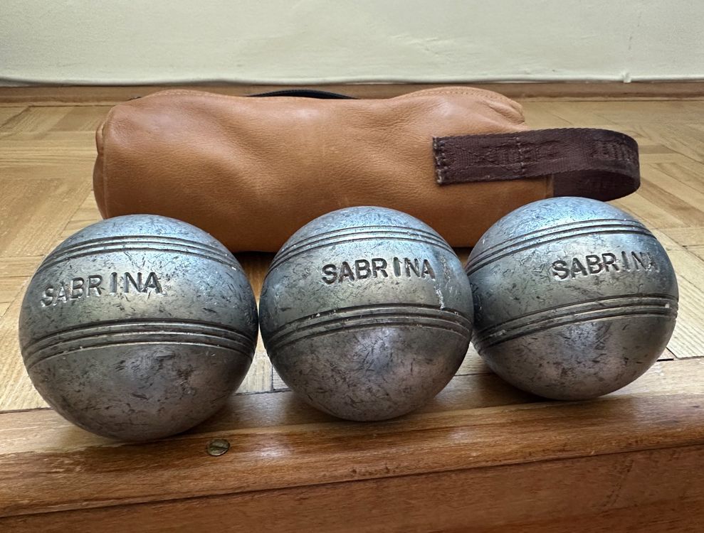 Boule-Set, 3 Kugeln, mit Tasche, Metall (graviert) (Gebraucht) in für ...