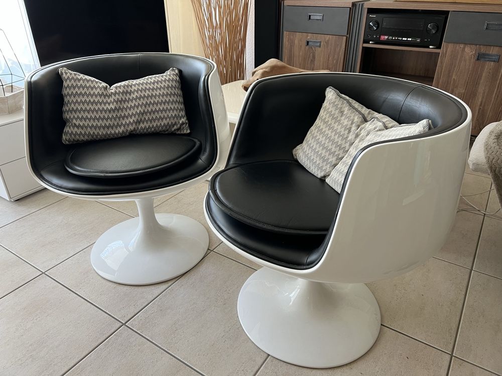 2 Design Sessel, Retro Look, Tulip Stühle, schwarz/weiss (Gebraucht) in ...