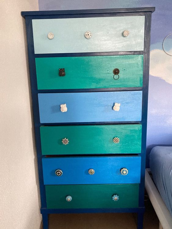 Kommode (Holz, selbst angemalt und mit neuen Griffen) | Kaufen auf Ricardo