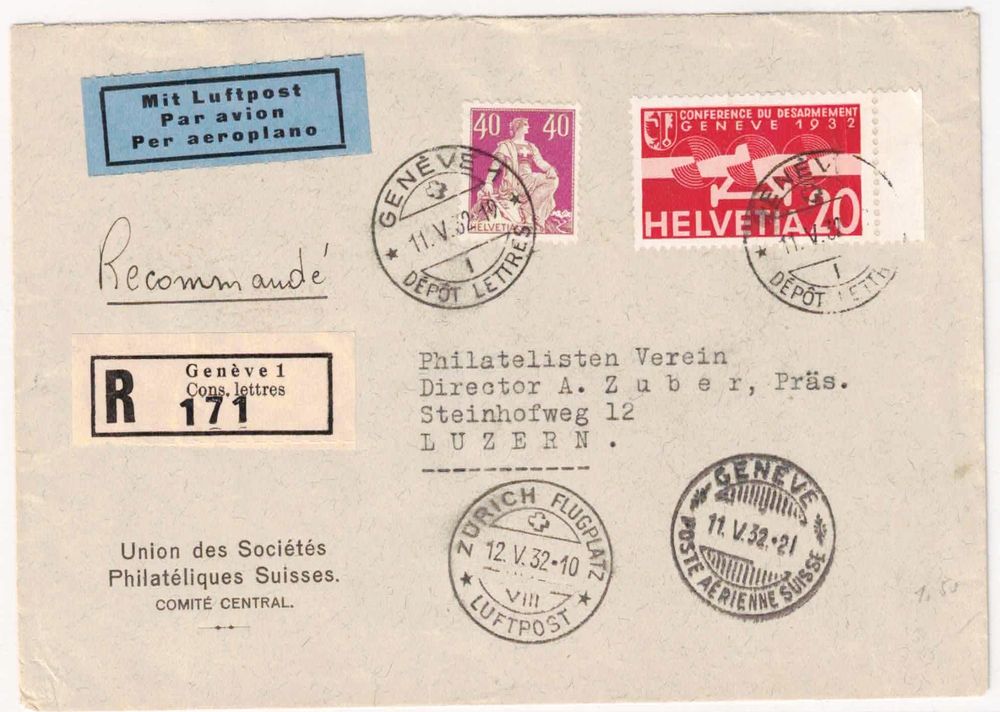1932 Flugpost Brief Geneve - Zürich | Kaufen auf Ricardo