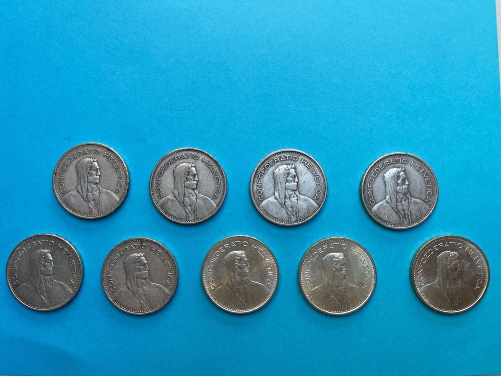 9 Stück Silbermünzen 5 Fr. diverse Jahrgänge (Fünfliber) (Gebraucht) in Buonas für CHF 95 – mit ...