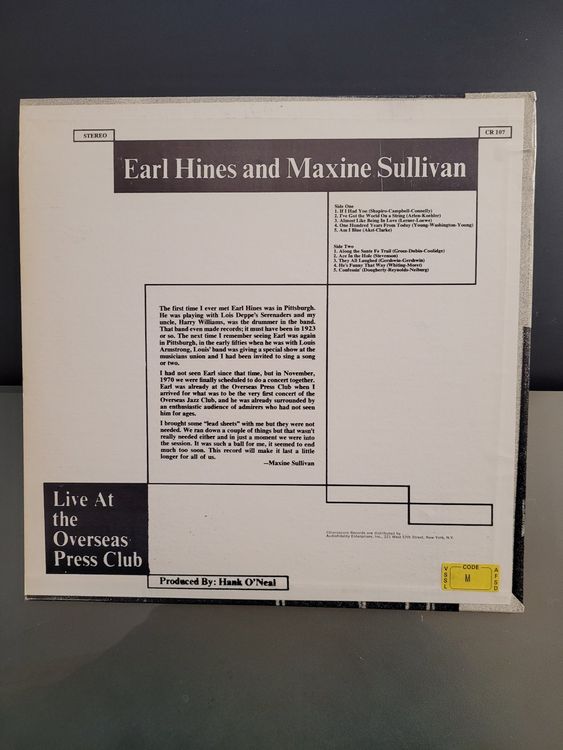 Earl Hines & Maxine Sullivan–Live At The Overseas Press Club (Gebraucht ...