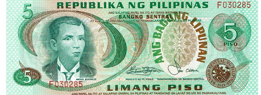 Philippinen 5 Pisos UNZ P-160c Sign 9 Serie F (Neu (gemäss Beschreibung ...