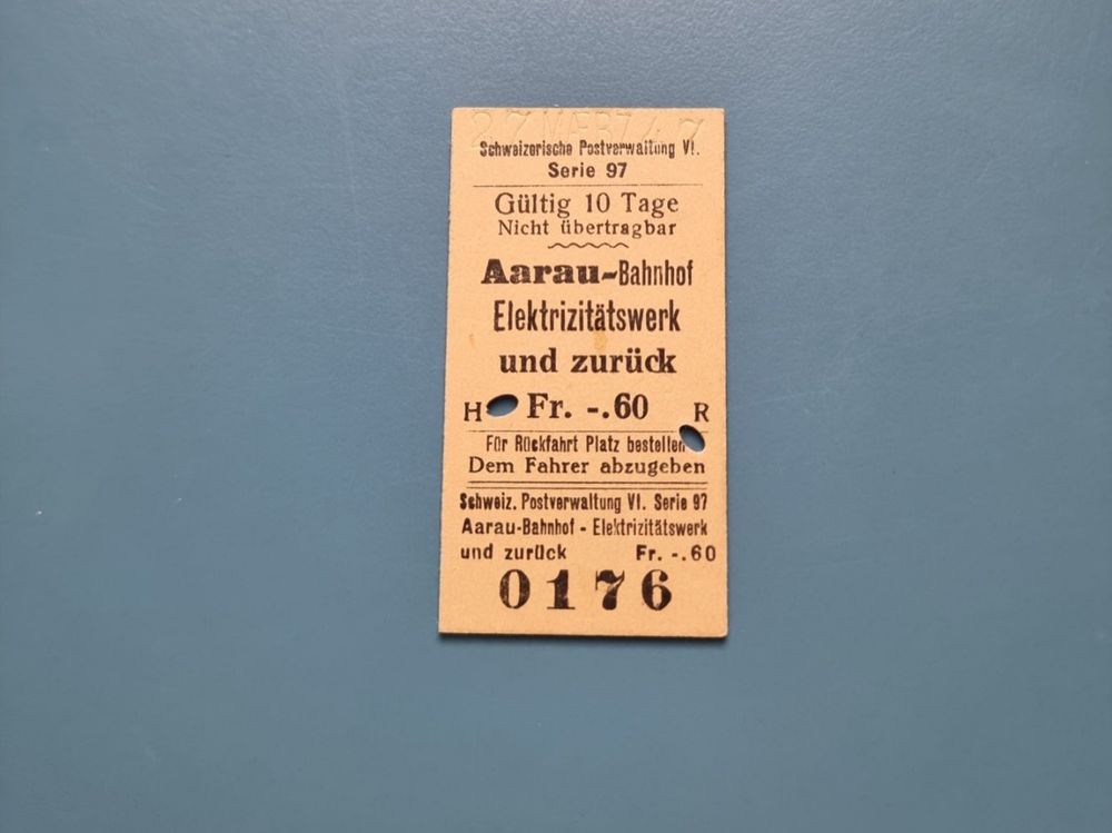 Billet Aarau-Bahnhof- Elektrizitätswerk 1947 (Gebraucht) in Birrwil für CHF 20 – mit Lieferung ...