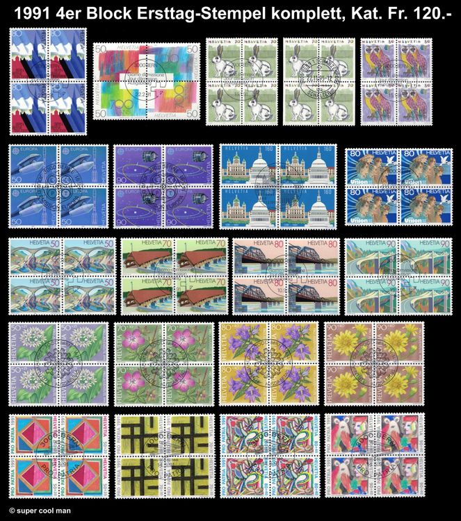 1991 4er Block Ersttag-Stempel komplett, Kat. Fr. 120.- (Neu (gemäss Beschreibung)) in Eskisehir ...