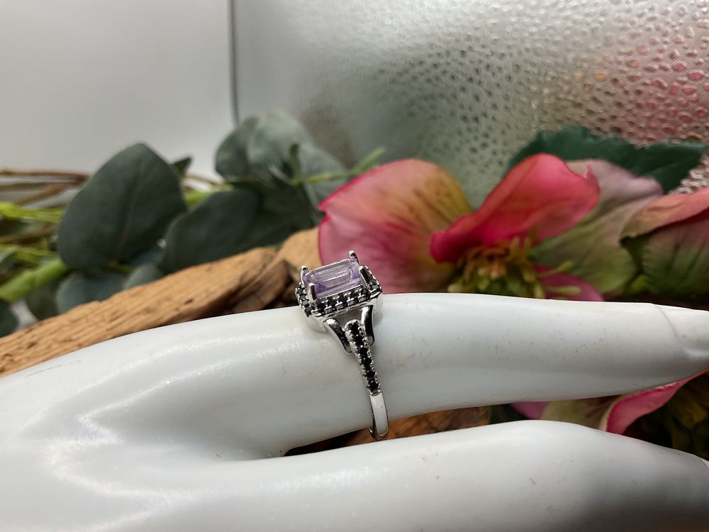 Zarter Silberring mit Amethyst und Spinel, Gr. 56 (Neu (gemäss ...