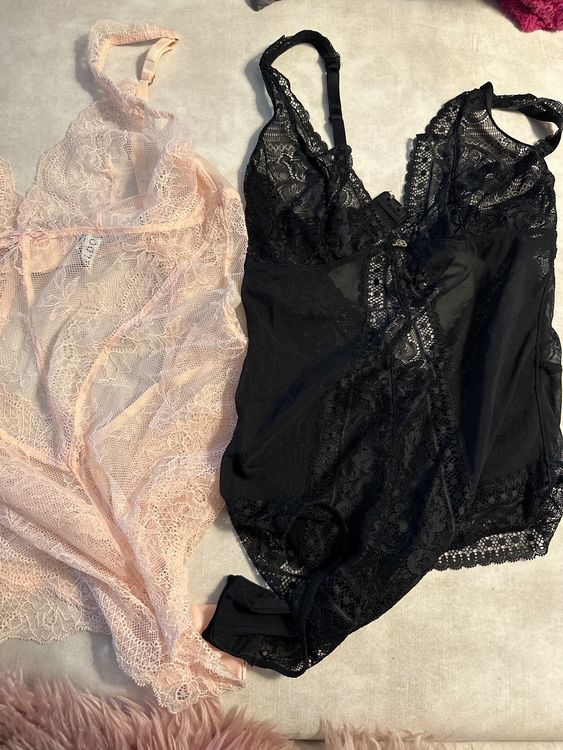 Beldona 2 Body mit Spitzen 1x zart apricot, 1x schwarz | Kaufen auf Ricardo