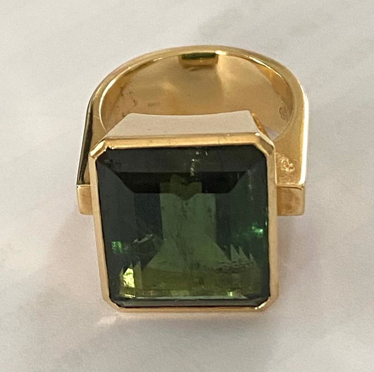 Massiver, klassischer Turmalin Ring, Gelbgold 750, Gr. 57 (Gebraucht ...