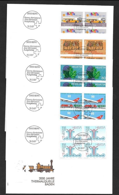 5 FDC 743 - 747 Serie Viererblöcke ET Bern 10.3.1987 (Neu (gemäss Beschreibung)) in Olten für ...