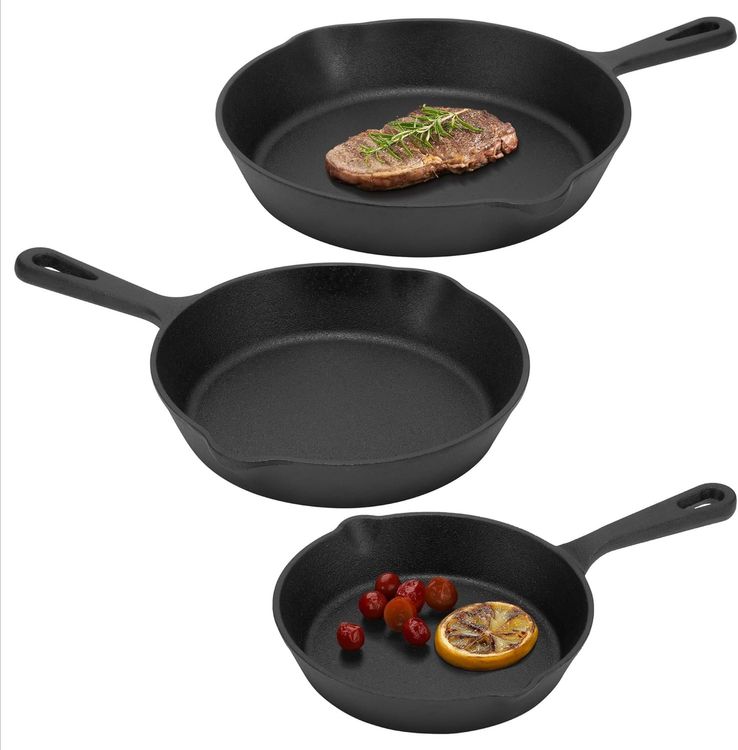 Gusseisen Pfannen Set 3 teilig Grillpfanne Bratpfanne NEU (Neu und ...