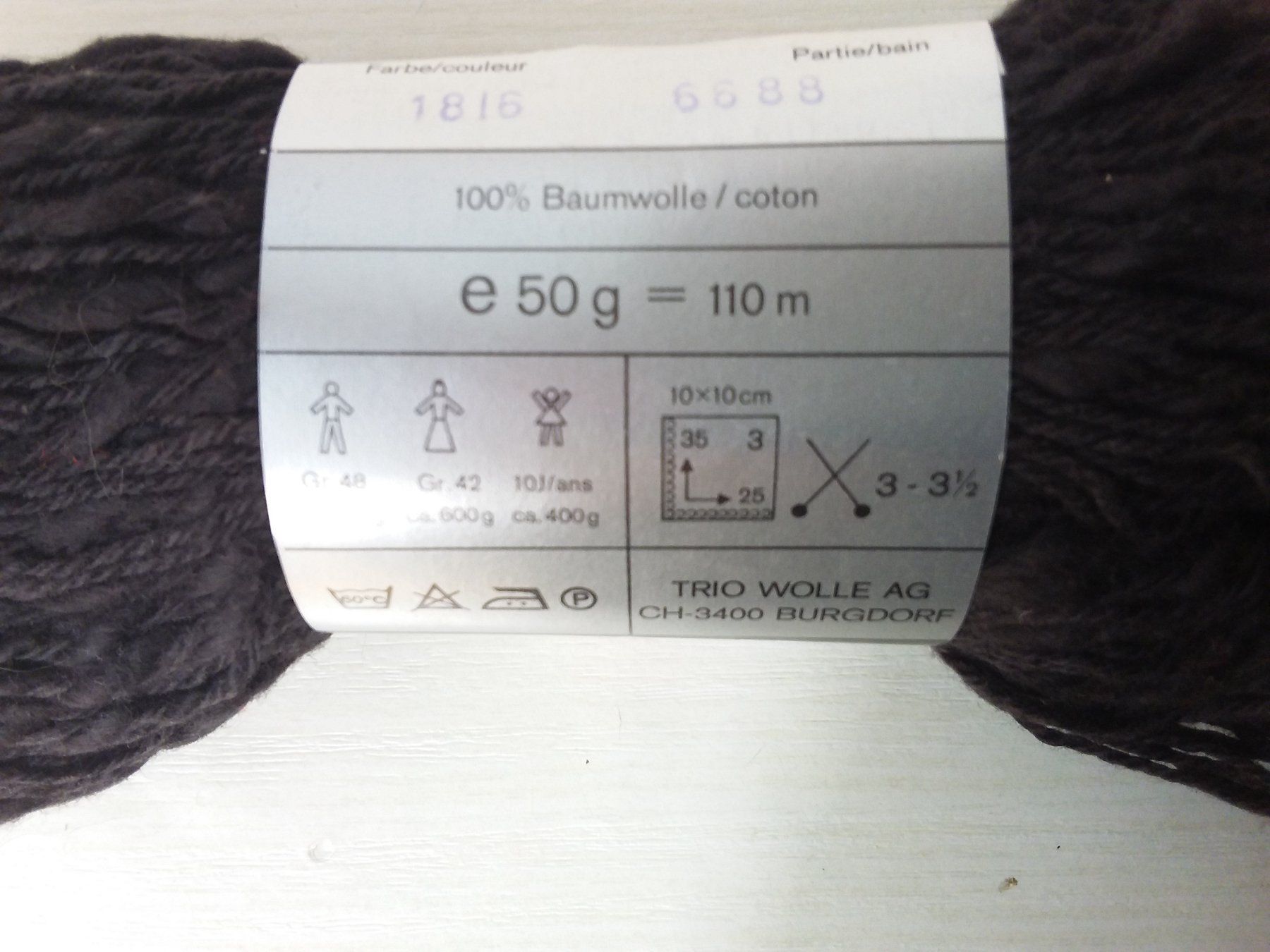 Wolle Trio Cotona , Schwarz, 10 Knäuel, 50g, Neuwertig (Gebraucht) in ...
