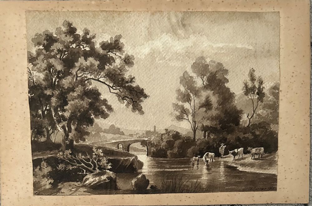 Antike Landschafts Aquarell aus 1901 Monogramiert | Kaufen auf Ricardo
