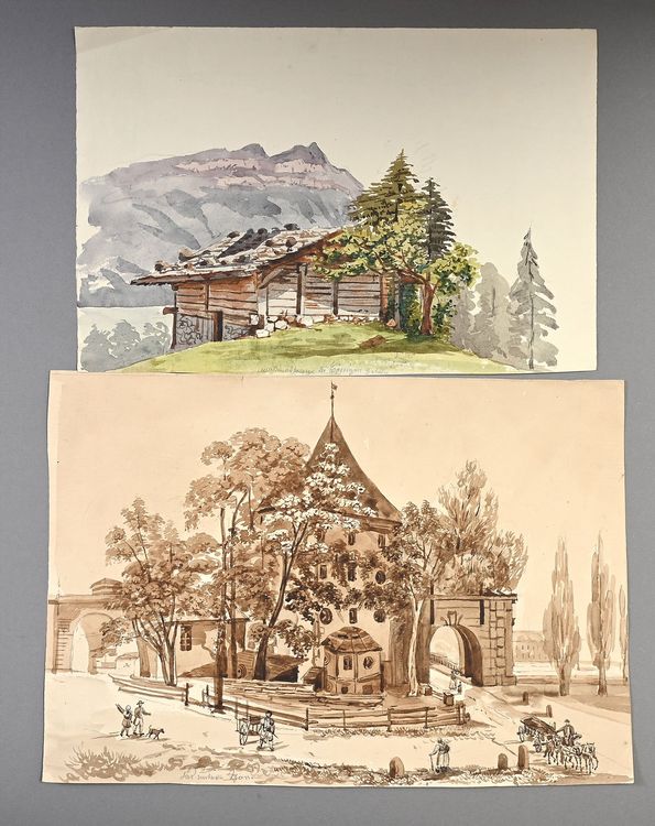 2 antike Aquarelle, bezeichnet | Kaufen auf Ricardo