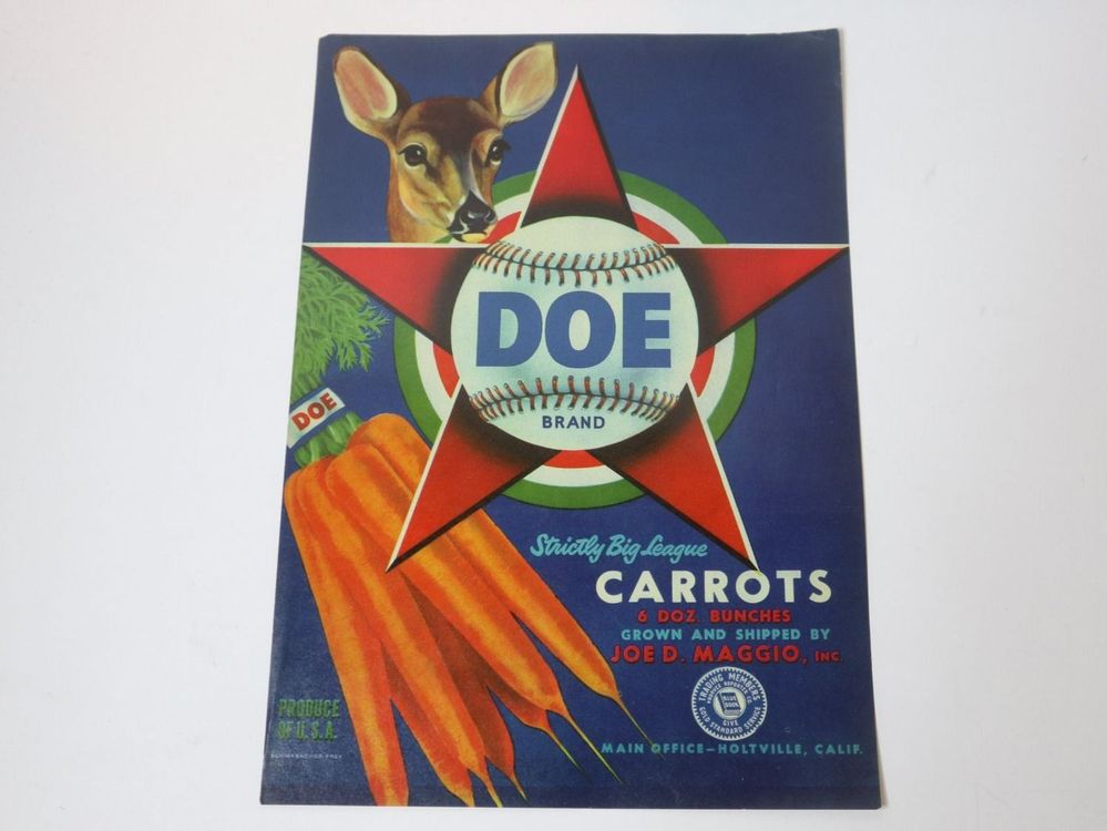 50s Werbung DOE Carrots Joe D. Maggio Holtville USA Bambi (Neu (gemäss ...
