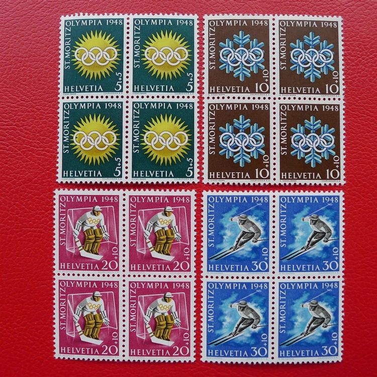 1948:Olympia St.MORITZ W25w-W28w, postfrisch ** Viererblöcke (Gebraucht ...