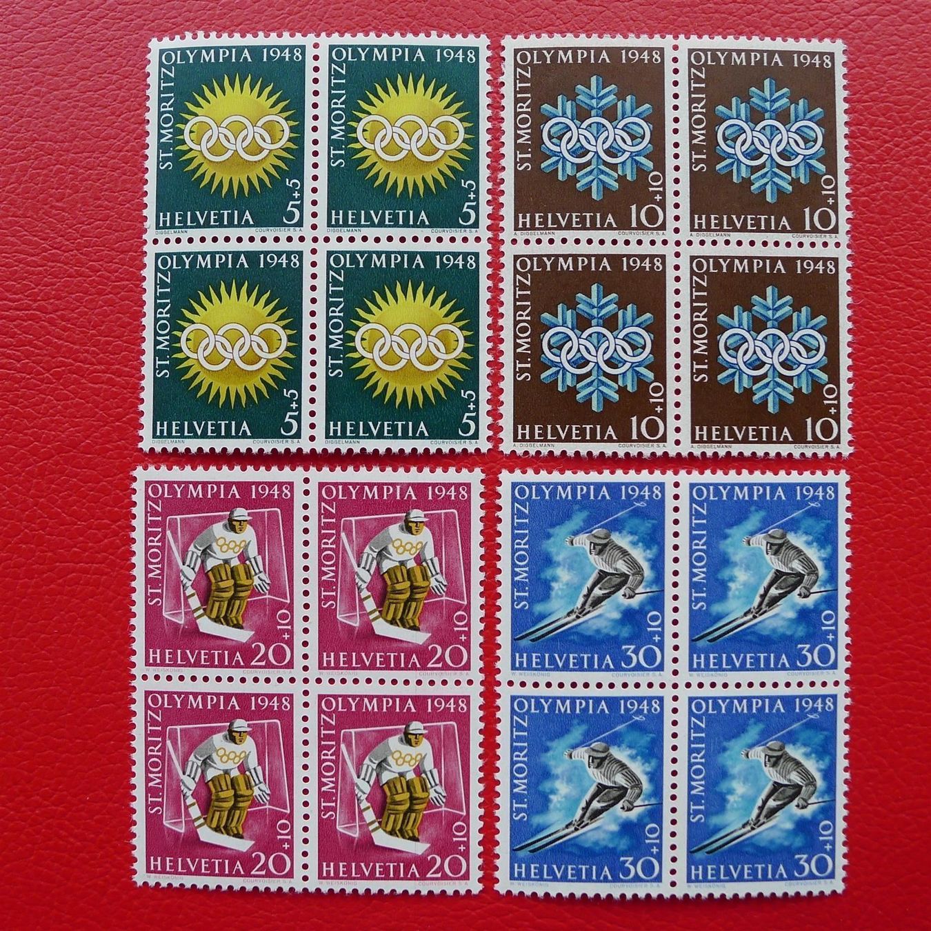 1948:Olympia St.MORITZ W25w-W28w, postfrisch ** Viererblöcke (Gebraucht ...