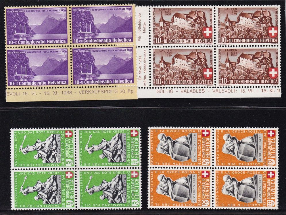 7 Stk. Pro Patria Viererblocks ab 1938 ** (Gebraucht) in Münchwilen AG für CHF 6 – mit Lieferung ...