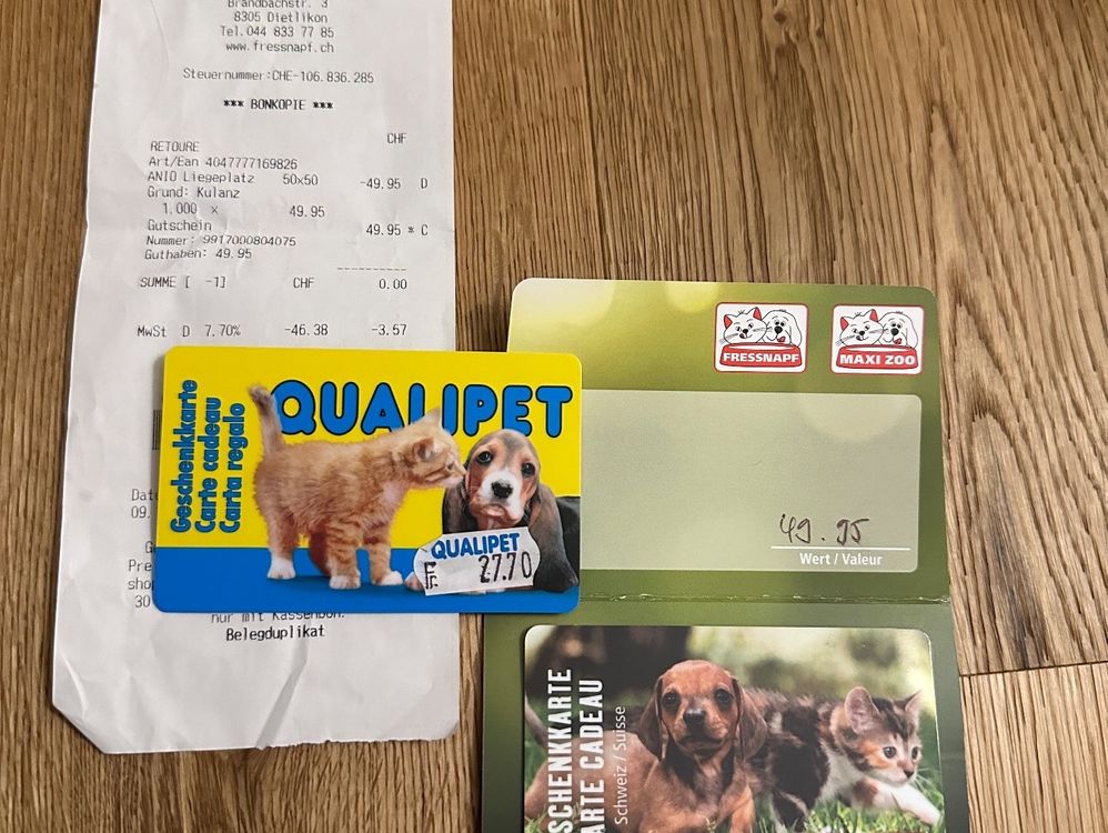 Geschenkkarten 77.65Fr FRESSNAPF UND QUALIPET | Kaufen auf Ricardo