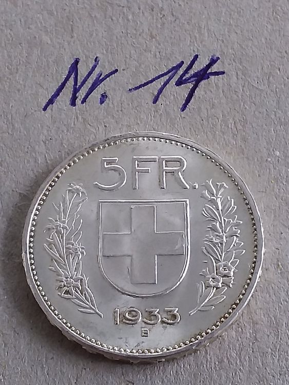 5 Franken Silbermünze Jg.1933 (Gebraucht) in Schwyz für CHF 32 – mit Lieferung auf Ricardo kaufen