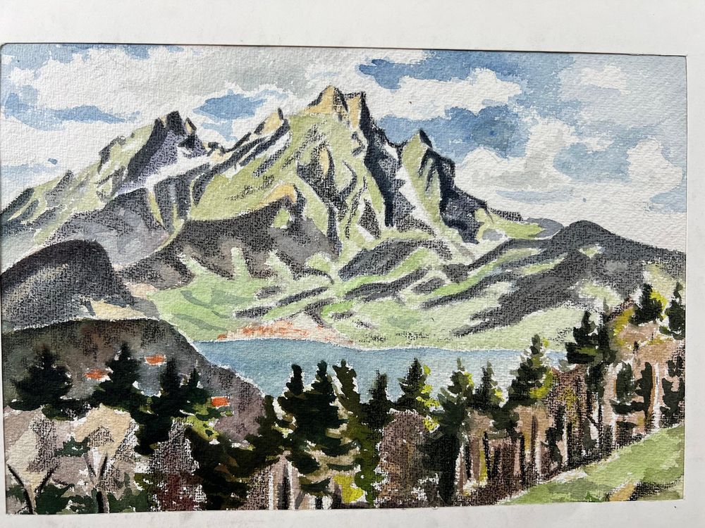 Berglandschaft Aquarell Unleserlich signiert. | Kaufen auf Ricardo
