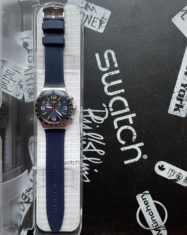 Swatch Uhr New Irony Chrono Blue Grid YVS454 (Neu (gemäss Beschreibung ...