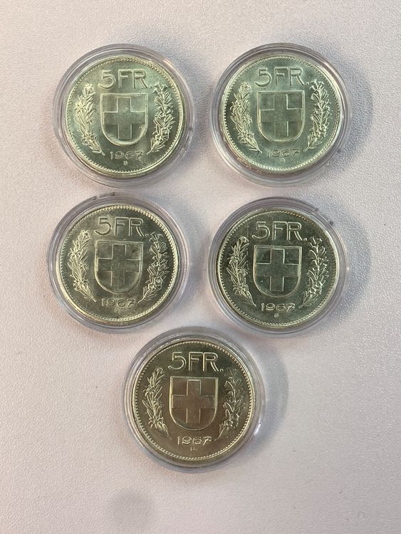 5 Franken Silber Münzen Set total mit 5 Stück Jahrgang 1967 (Gebraucht) in Oberegg für CHF 50 ...