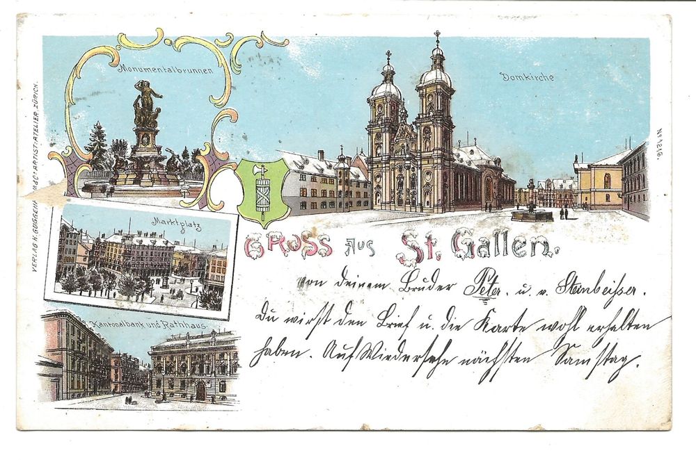 Gruss aus St. Gallen - Stadt - uralte Winter-Litho - 1899 ! (Gebraucht) in Engelburg für CHF 15. ...