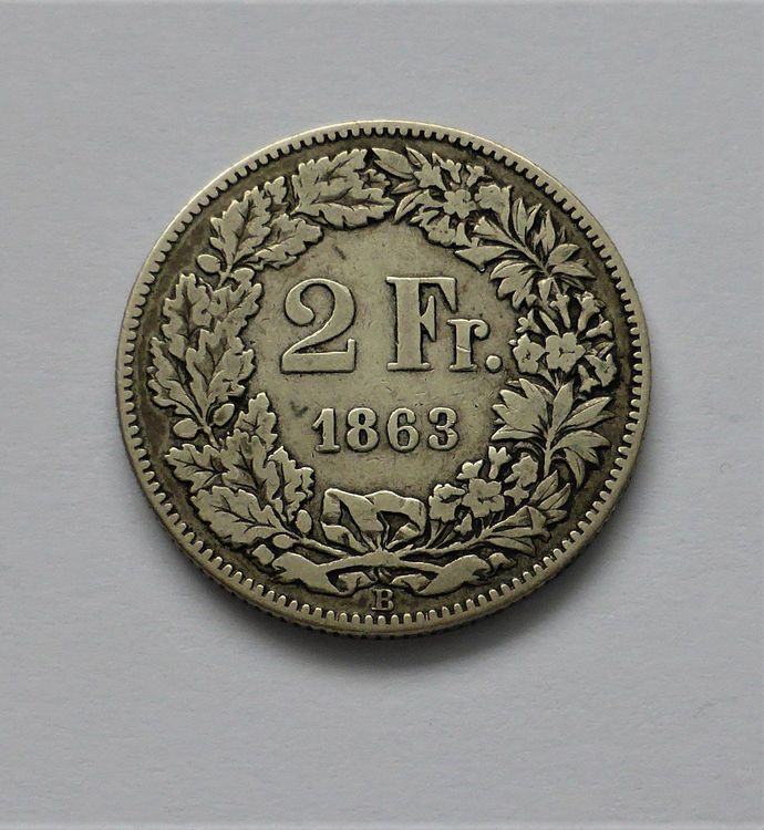 Seltener SILBER 2 Fr. 1863 - sitzende HELVETIA - RAR (Gebraucht) in Buochs für CHF 295 – mit ...