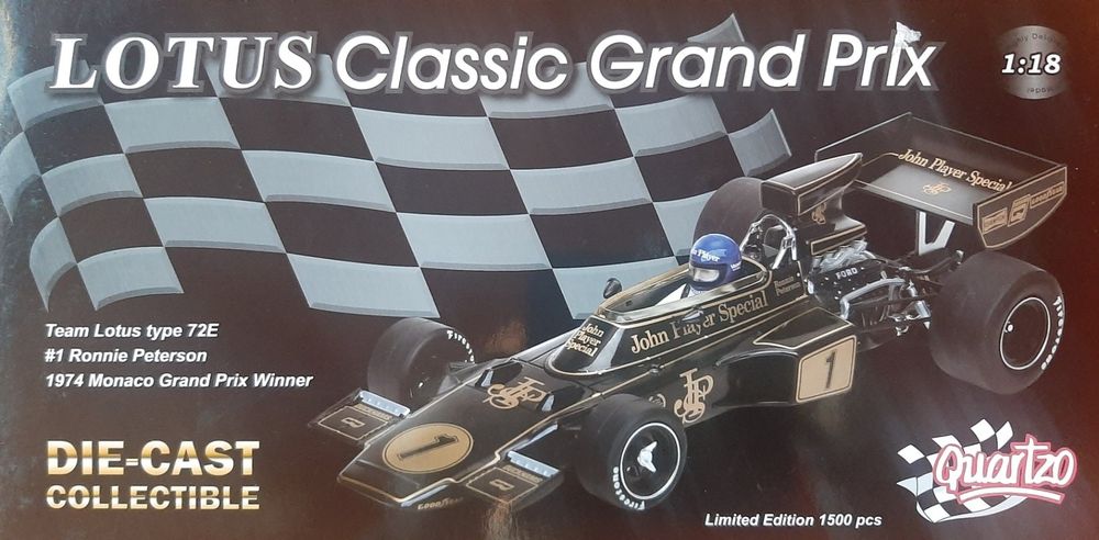 Lotus 72E Ford F1 Monaco 1974 Ronnie Peterson Quartzo 1:18 (Neu und originalverpackt) in ...