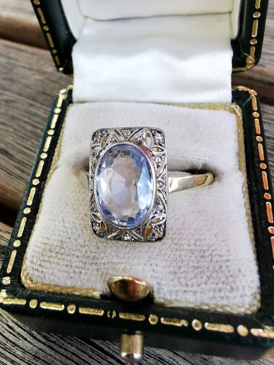 Antik Art Deco Saphir Diamant 750 Gold 18ct Ring um 1920 | Kaufen auf ...