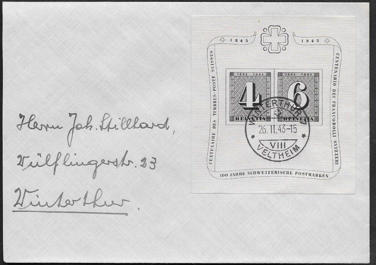 1943 FDC ZH Jubil. Block W14 WINTERTHUR SBK 300.- Top ab 1.- (Gebraucht ...