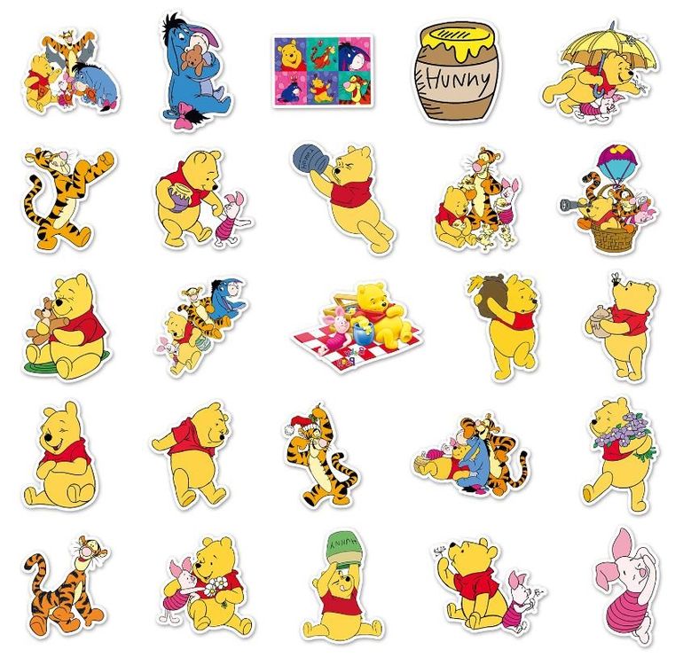50 tlg Stickerset Winnie Pooh Comic I-Ah Ferkel Tigger DVD (Neu und ...
