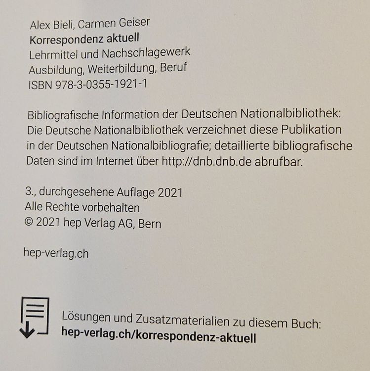 Korrespondenz - Alex Bieli, Carmen Geiser (Gebraucht) in Aesch BL für ...