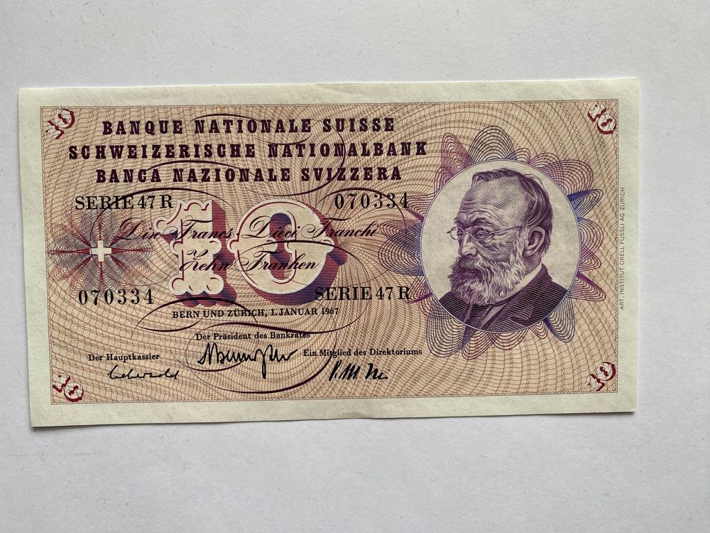 Schöne alte 10 Franken CH-Note, 01. Januar 1967, ungefaltet (Neu und ...