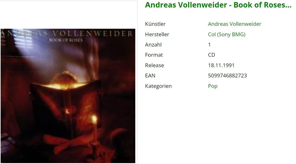 Book of Roses - Andreas Vollenweider | Kaufen auf Ricardo