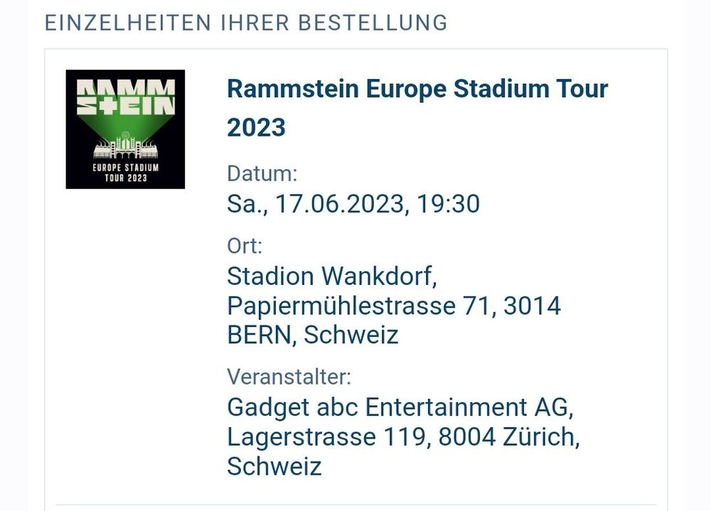 Rammstein 17.06 Bern Ticket | Kaufen auf Ricardo