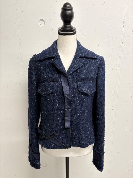 Moschino Tweed Jacke Blazer Gr. 40 blau Bouclé Luxus (Neu (gemäss ...