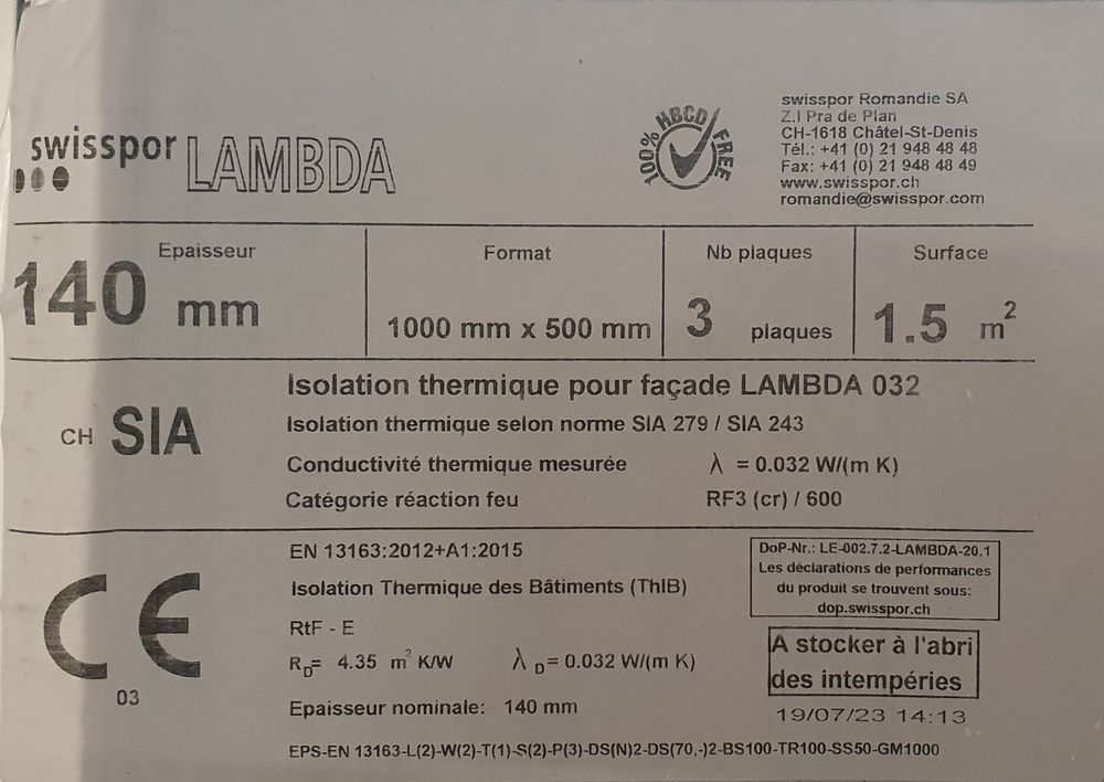 Panneaux isolant Swisspor LAMBDA 032 140 x 500 x 1000 mm (Neu und originalverpackt) in Lamboing ...