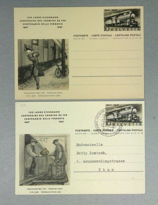 100 Jahre Eisenbahn 1947; 10 Ganzsachenbelege (Gebraucht) in Sirnach für CHF 20 – mit Lieferung ...