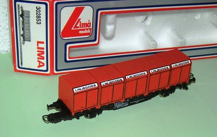 Lima H0 2853: Tragwagen Lss mit 5 LINJEGODS Container, neu (Neu und ...