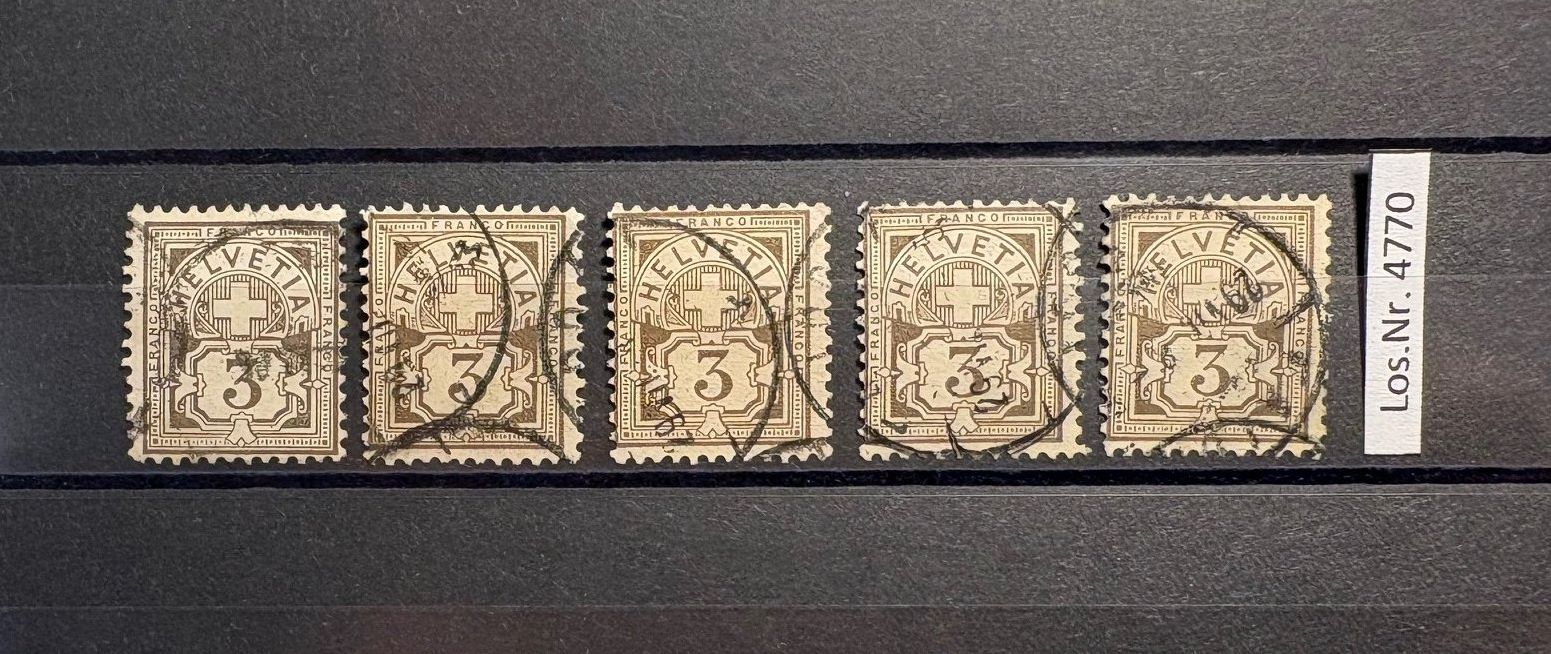 5 Stk. Kreuz+Wertziffer 3 Rp. Kz. III gest. hoher Kat. 900.- (Neu ...