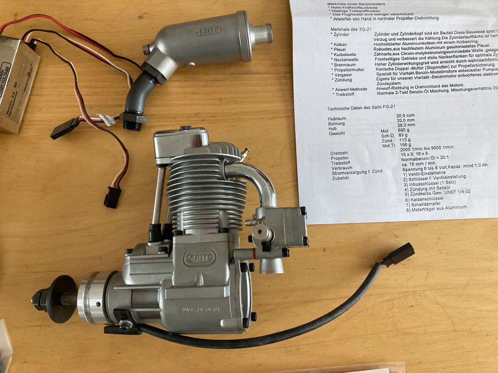 SAITO FG-21 4-Takt Benzin/Modellmotor mit Zündung (Gebraucht) in Zuzgen für CHF 365 – mit ...