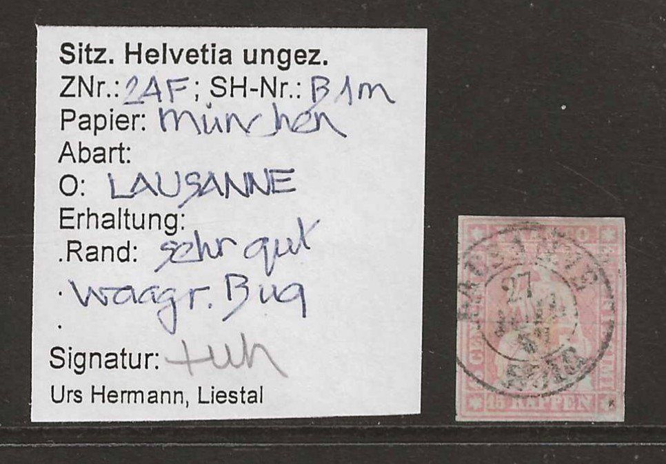 1856 : Strubel Nr. 24F vollrandig, Vollstempel - mit Befund (Gebraucht) in Gümligen für CHF 45 ...