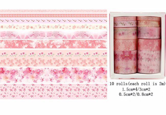 10.Stk. Washi Tape Klebeband - Rosa Blumen | Kaufen auf Ricardo