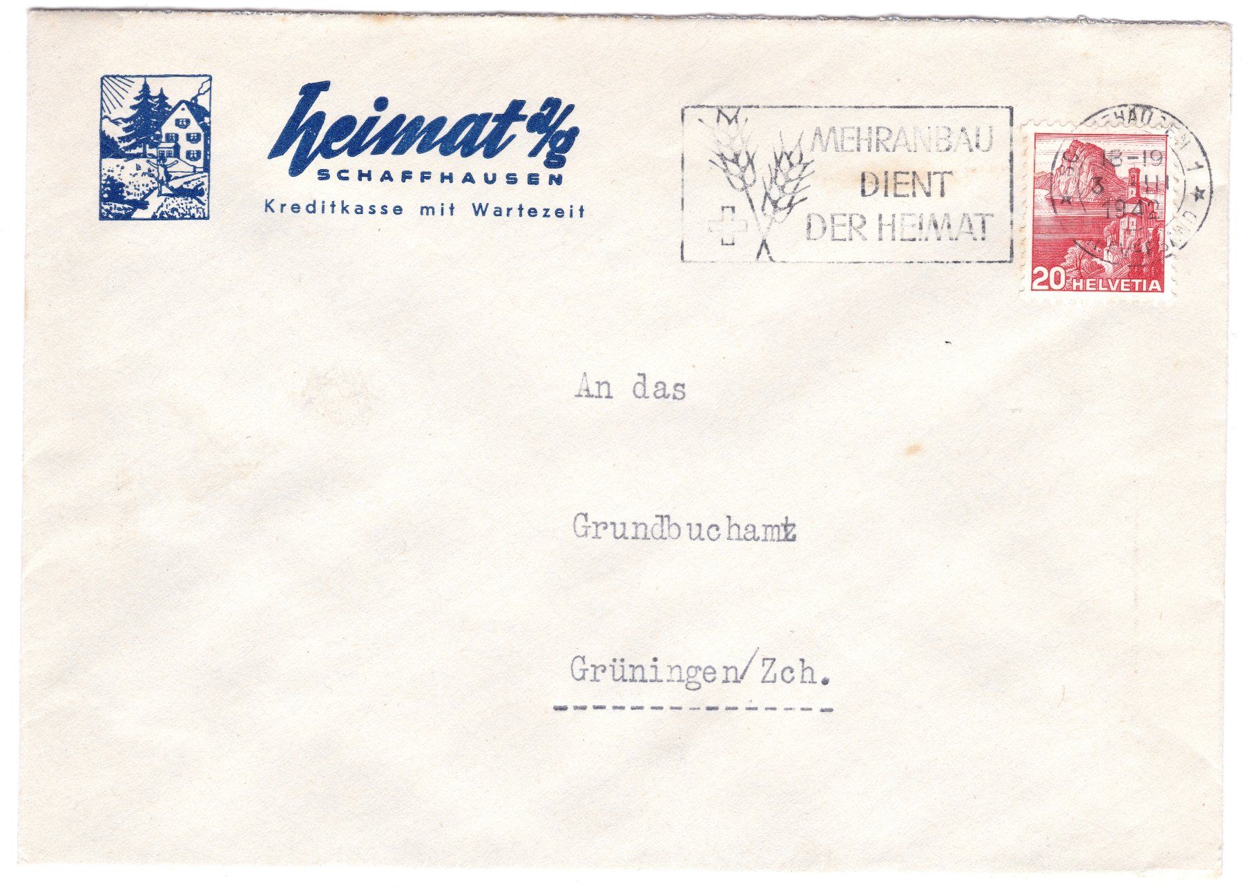 Heimat AG Kreditkasse Schaffenhausen 2 Firmenbriefe 1941/42 (Gebraucht ...