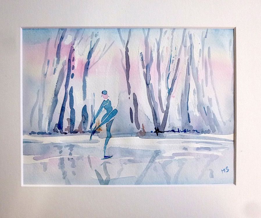 Aquarelle originale Patineuse sur glace | Kaufen auf Ricardo