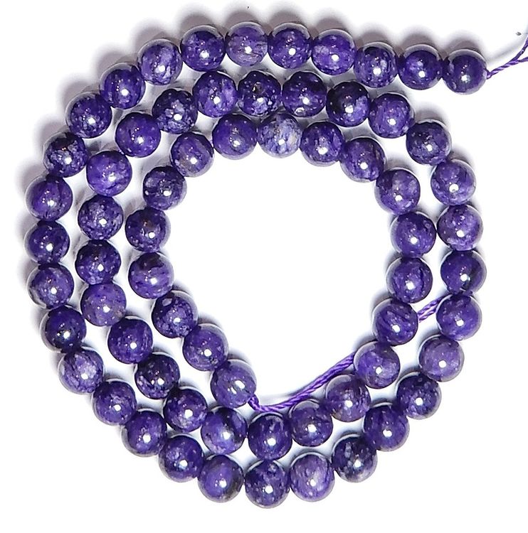 1 Strang echte natürliche rare Charoit Perlen 6 mm. (Neu (gemäss ...