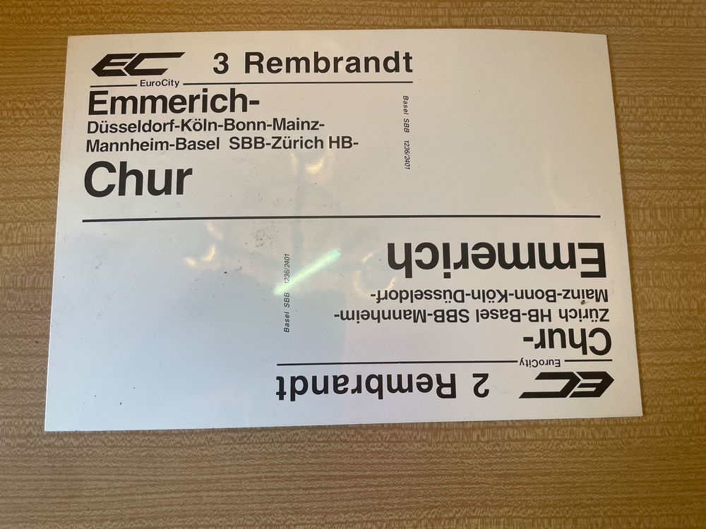 SBB Zuglaufschild/Wagenlaufschild🚂 (Gebraucht) in Suhr für CHF 6 – mit ...