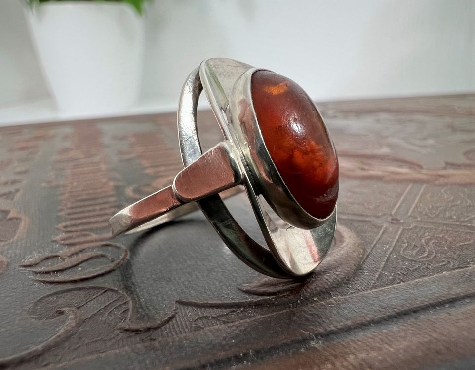 ANTIK 835 SILBER RING MIT BERNSTEIN GEPUNZT | Kaufen auf Ricardo